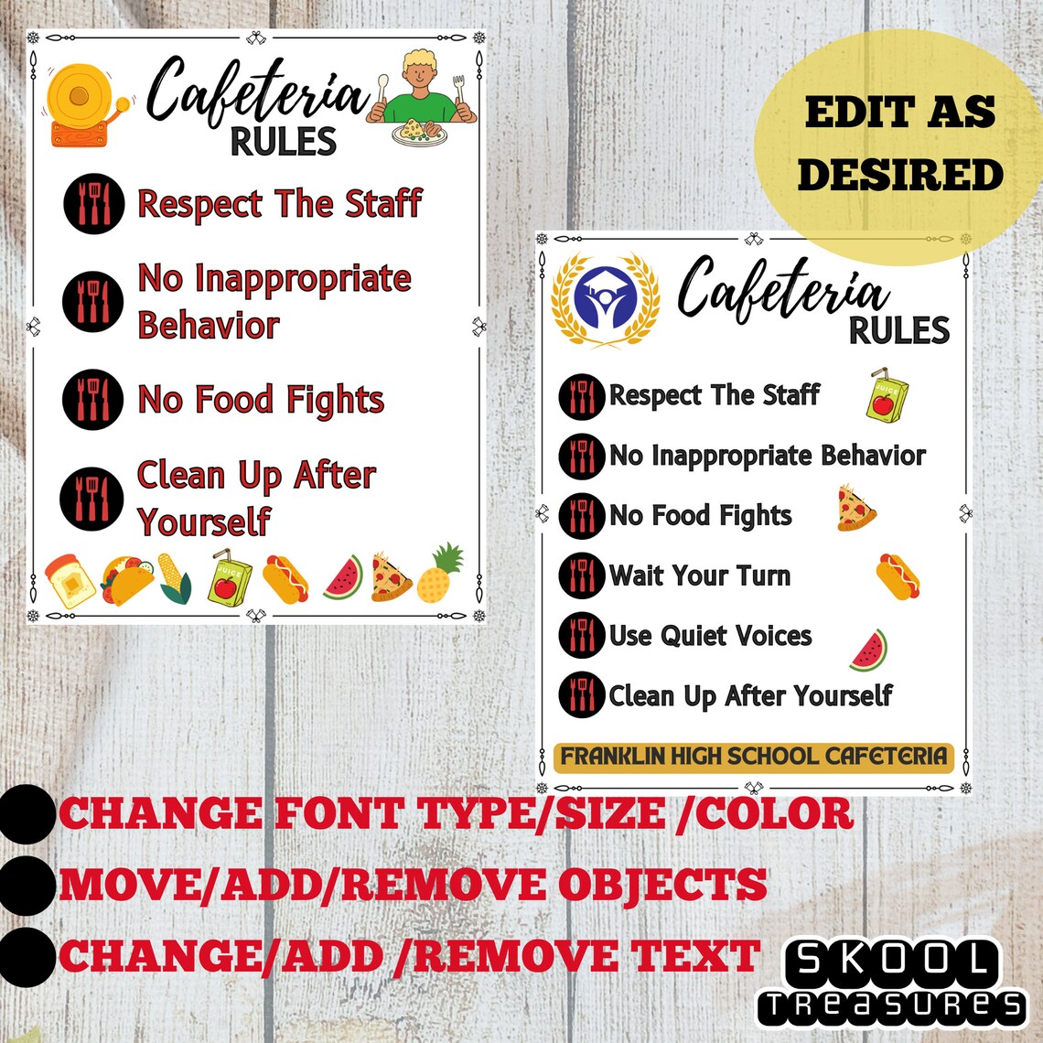 Editable School Cafeteria Rules Sign, Lunchroom Decor, Cafeteria Wall ...