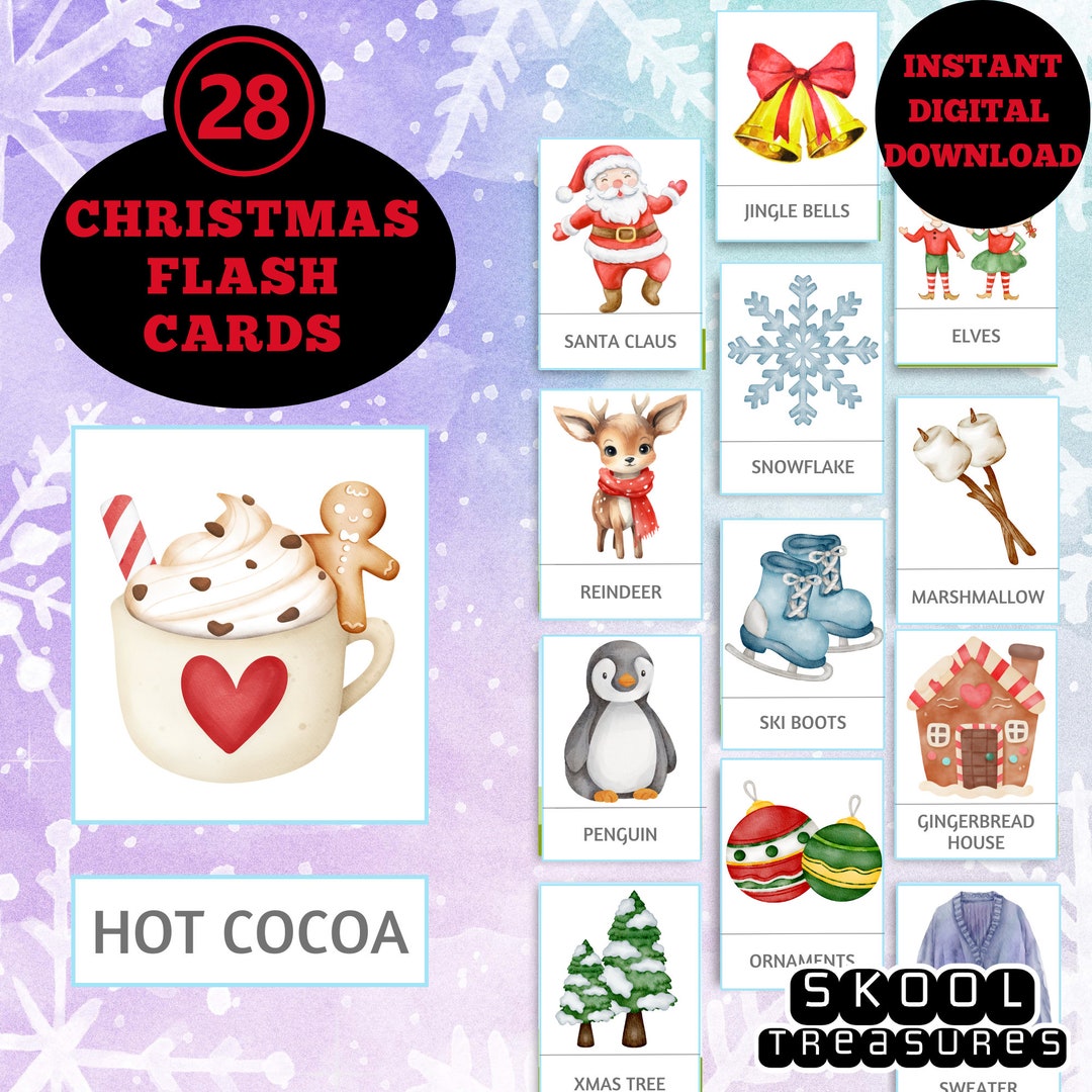 Christmas Flashcards for Kids Seasonal Learning Winter Flash Cards ...