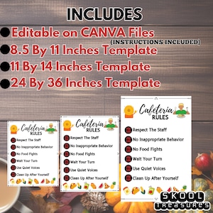 Editable School Cafeteria Rules Sign, Lunchroom Decor, Cafeteria Wall ...