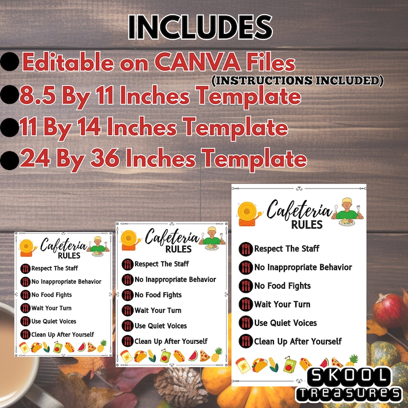 Editable School Cafeteria Rules Sign, Lunchroom Decor, Cafeteria Wall ...
