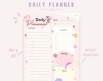 1 Page Kawaii Digital Daily Planner, Printable, Cute Digital Instant ...