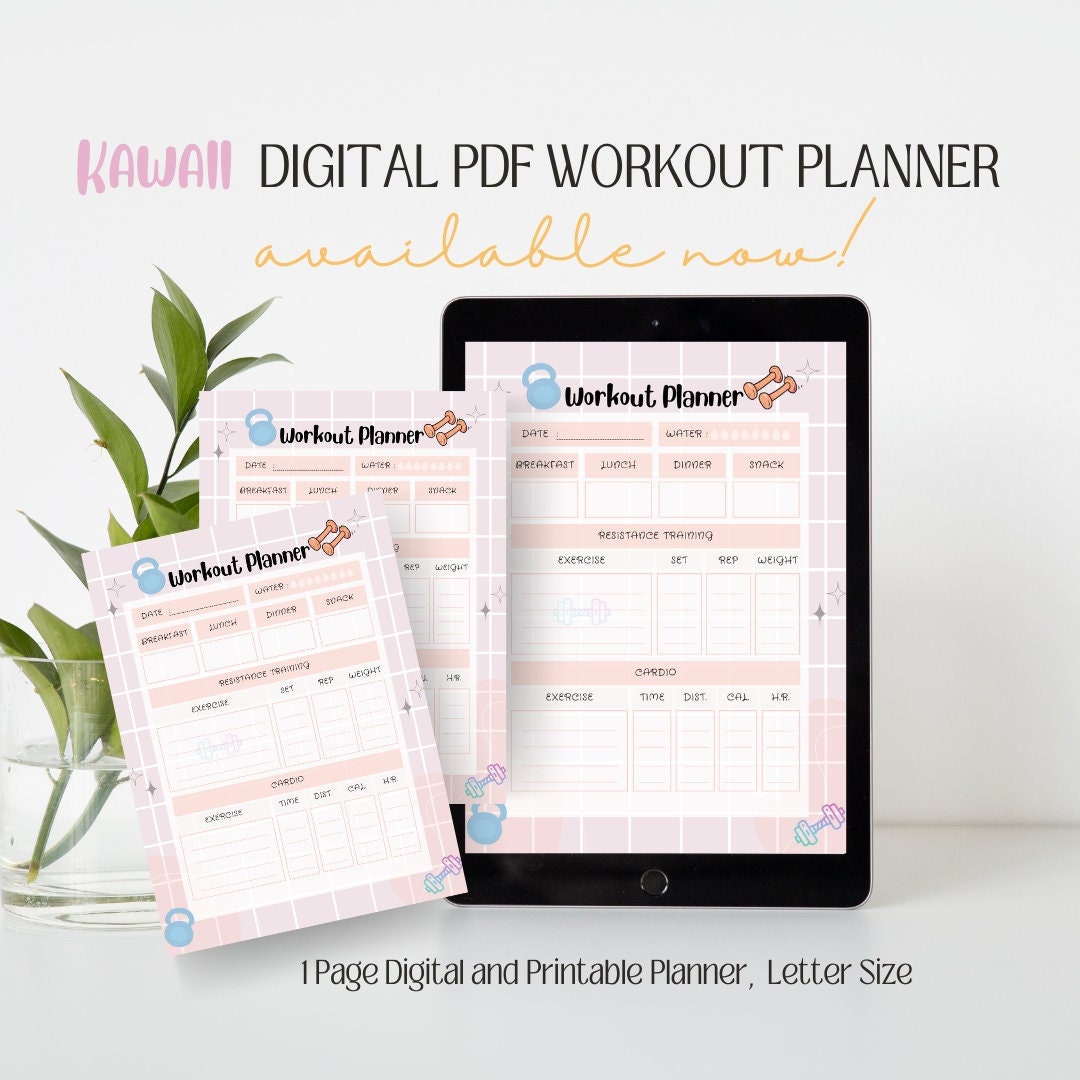 Cute 1 Page Workout Digital Planner Fitness Planner - Etsy