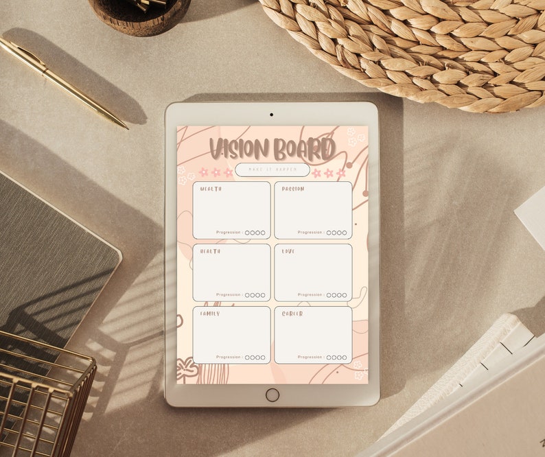 Cute Vision Board Digital Planner, 1 Page Manifestation Planner ...