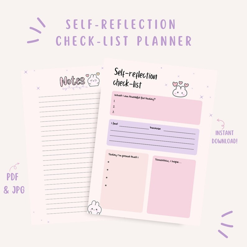 Cute 2 Page Self-reflection Checklist Digital Planner L PDF & JPG L ...