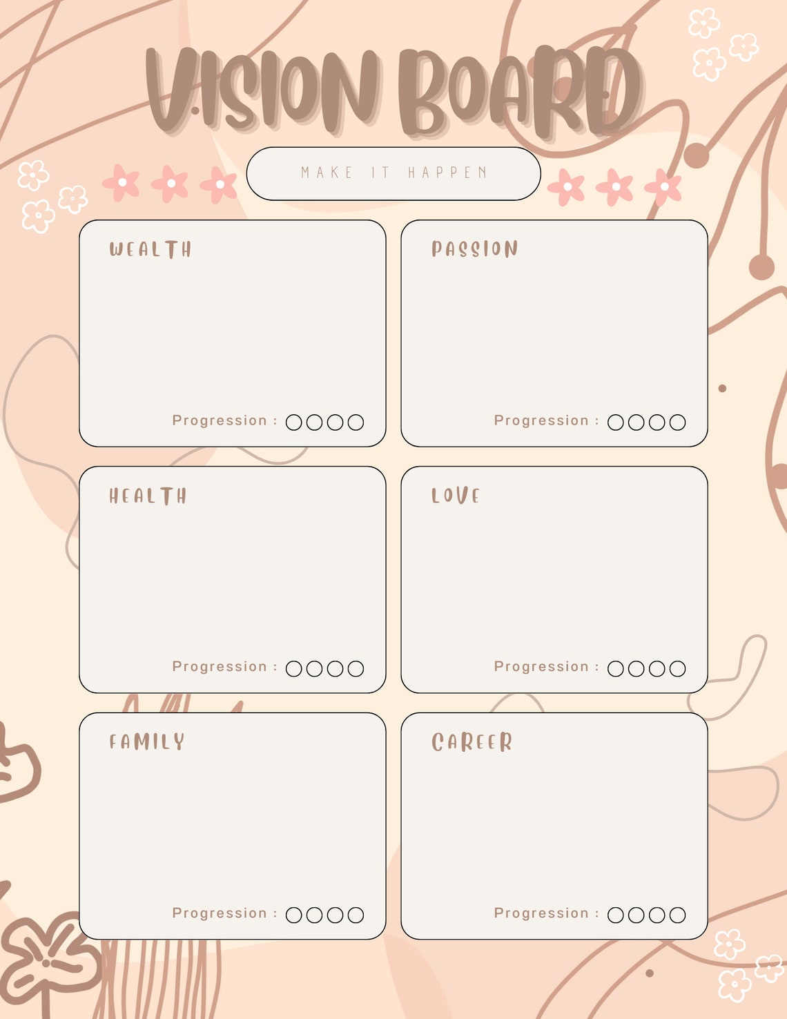 Cute Vision Board Digital Planner, 1 Page Manifestation Planner ...