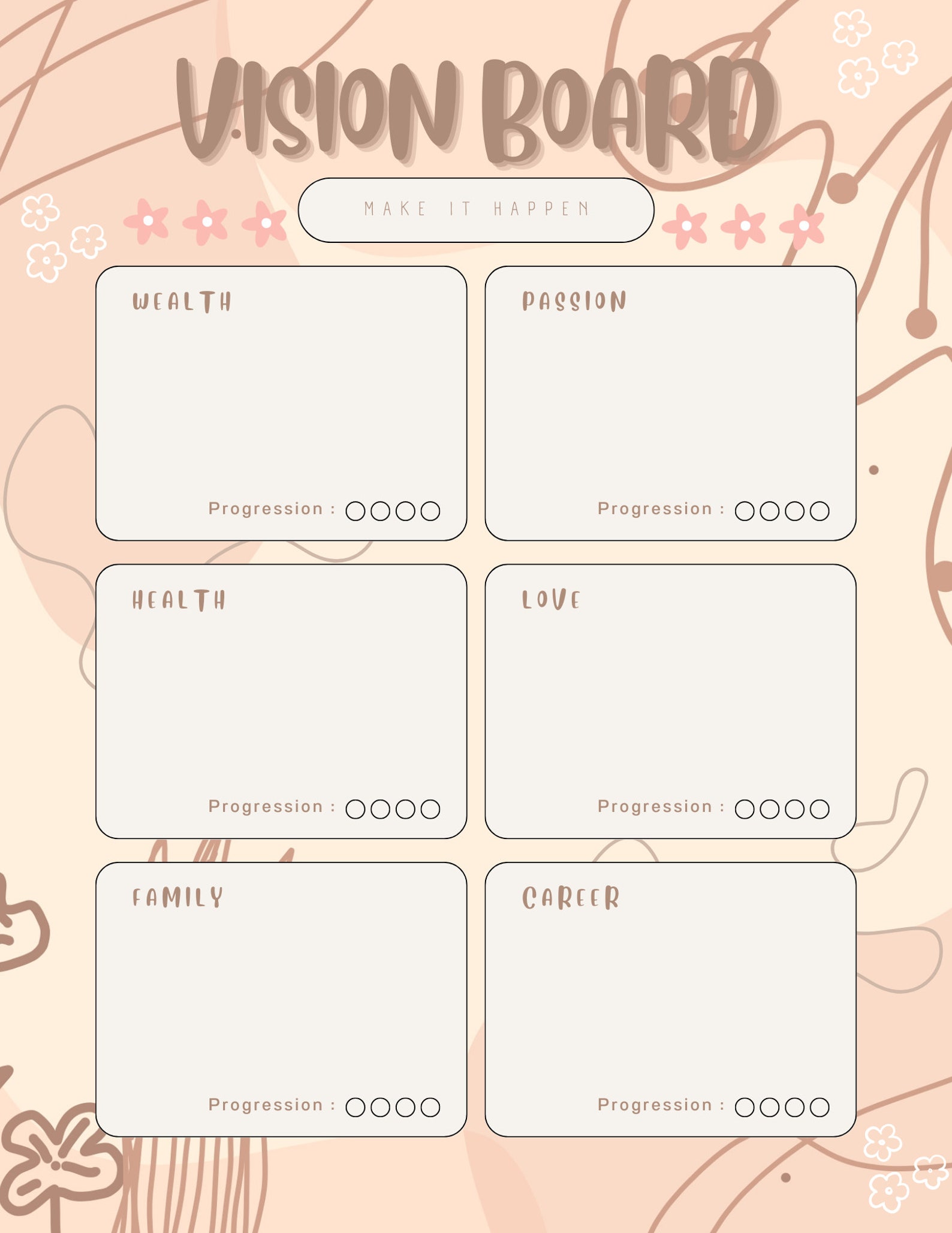 Cute Vision Board Digital Planner, 1 Page Manifestation Planner ...