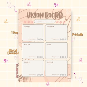 Cute Vision Board Digital Planner, 1 Page Manifestation Planner ...