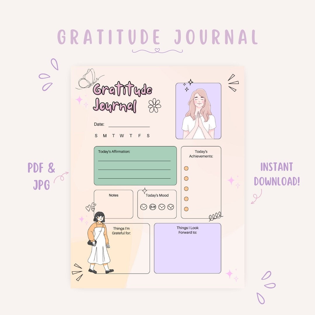 Cute Gratitude Journal Planner 1 Page Digital Download - Etsy