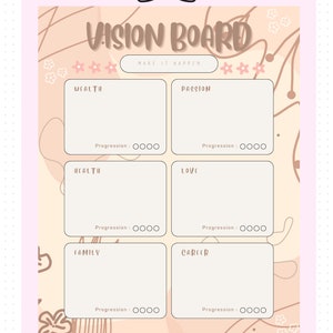 Cute Vision Board Digital Planner, 1 Page Manifestation Planner ...
