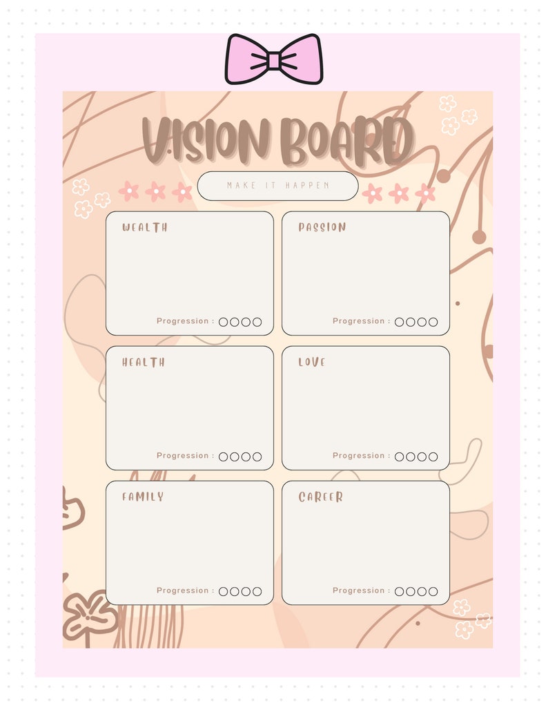 Cute Vision Board Digital Planner, 1 Page Manifestation Planner ...