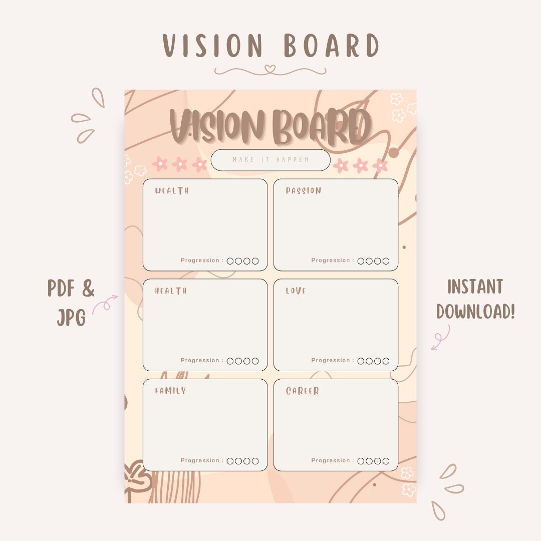 Cute Vision Board Digital Planner, 1 Page Manifestation Planner ...