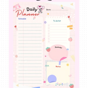 1 Page Kawaii Digital Daily Planner, Printable, Cute Digital Instant ...