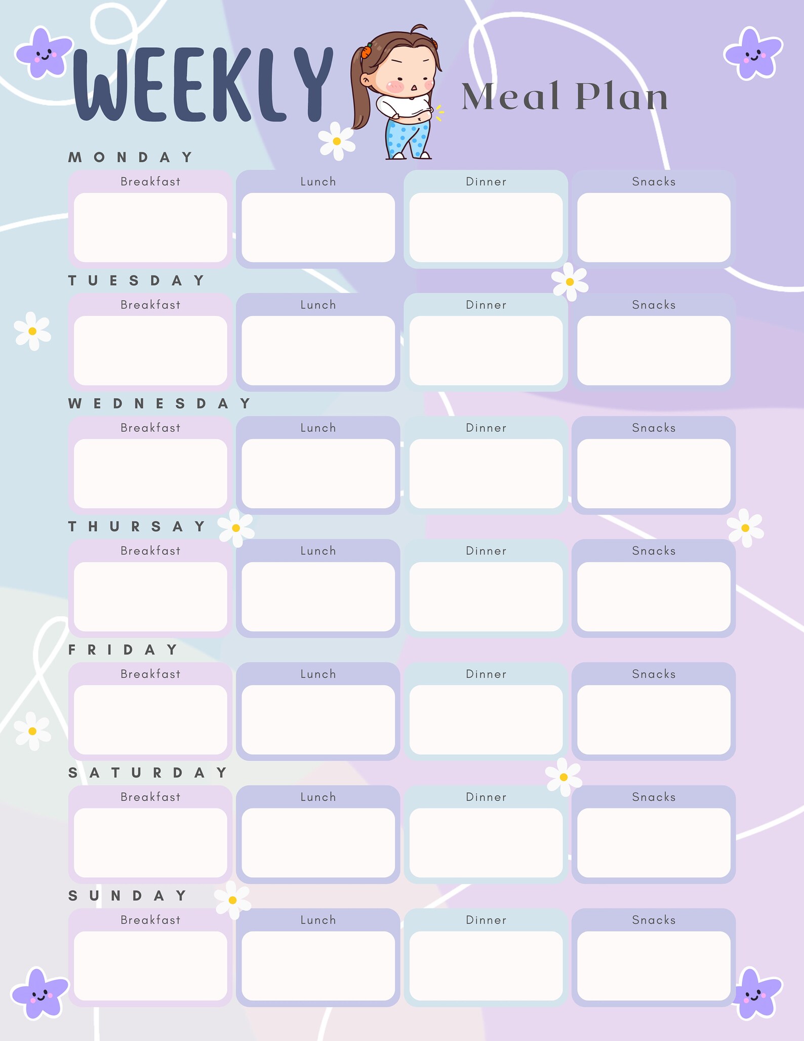 Cute Weekly Meal Planner, 3 Page Digital Download, Recipe Meal Planner ...