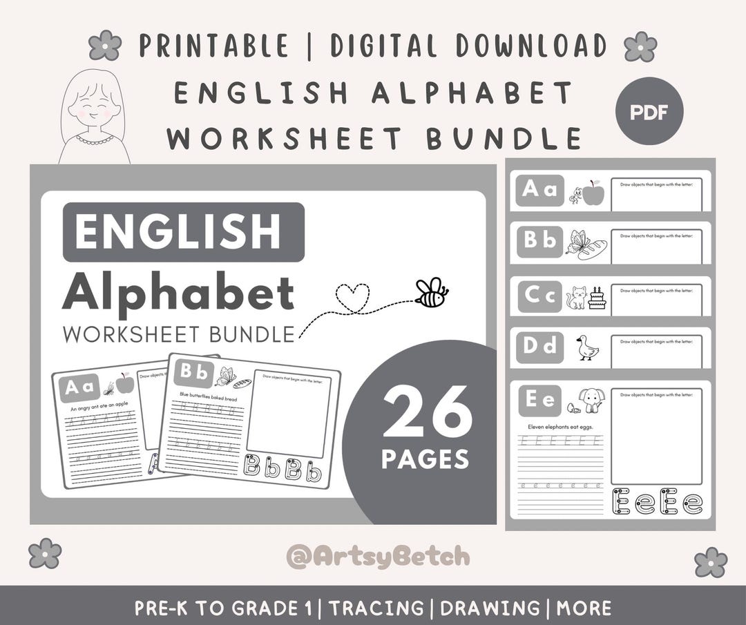 Alphabet Fun – Handwriting & Drawing Practice Bundle | 26 Pages | PDF ...