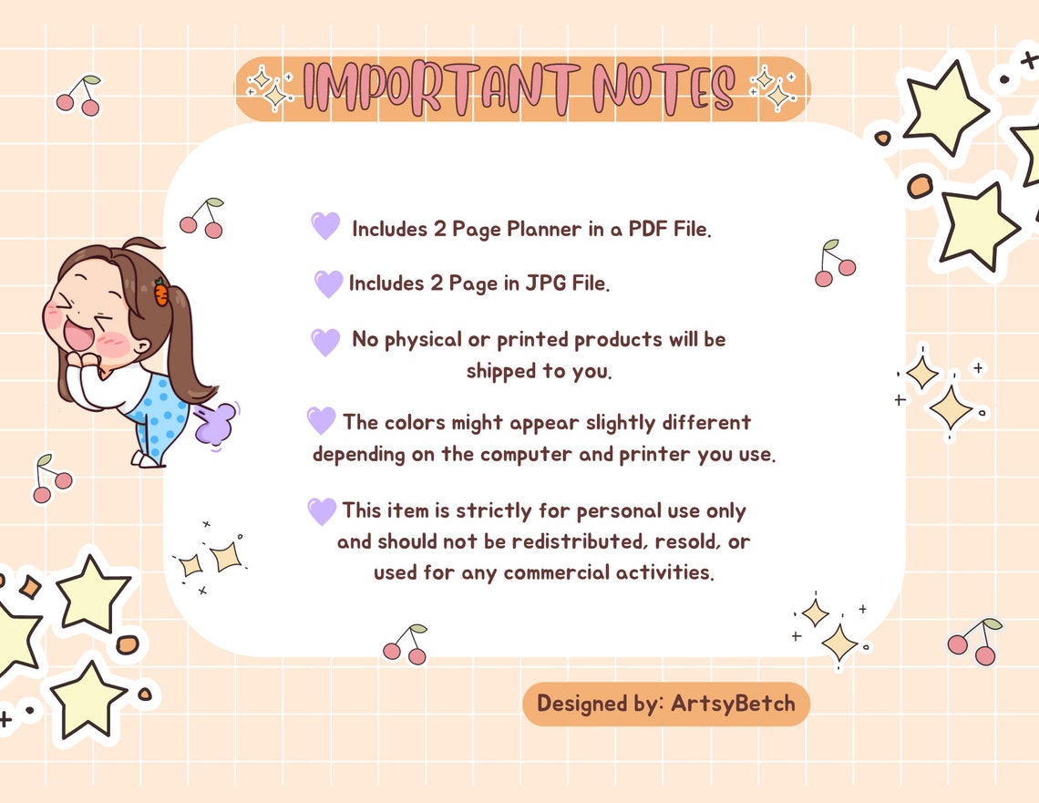 Cute 2 Page Self-reflection Checklist Digital Planner L PDF & JPG L ...