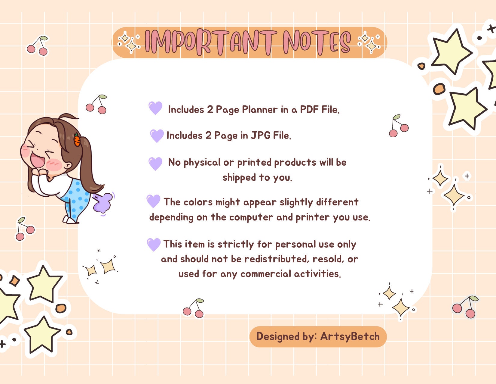 Cute 2 Page Self-reflection Checklist Digital Planner L PDF & JPG L ...