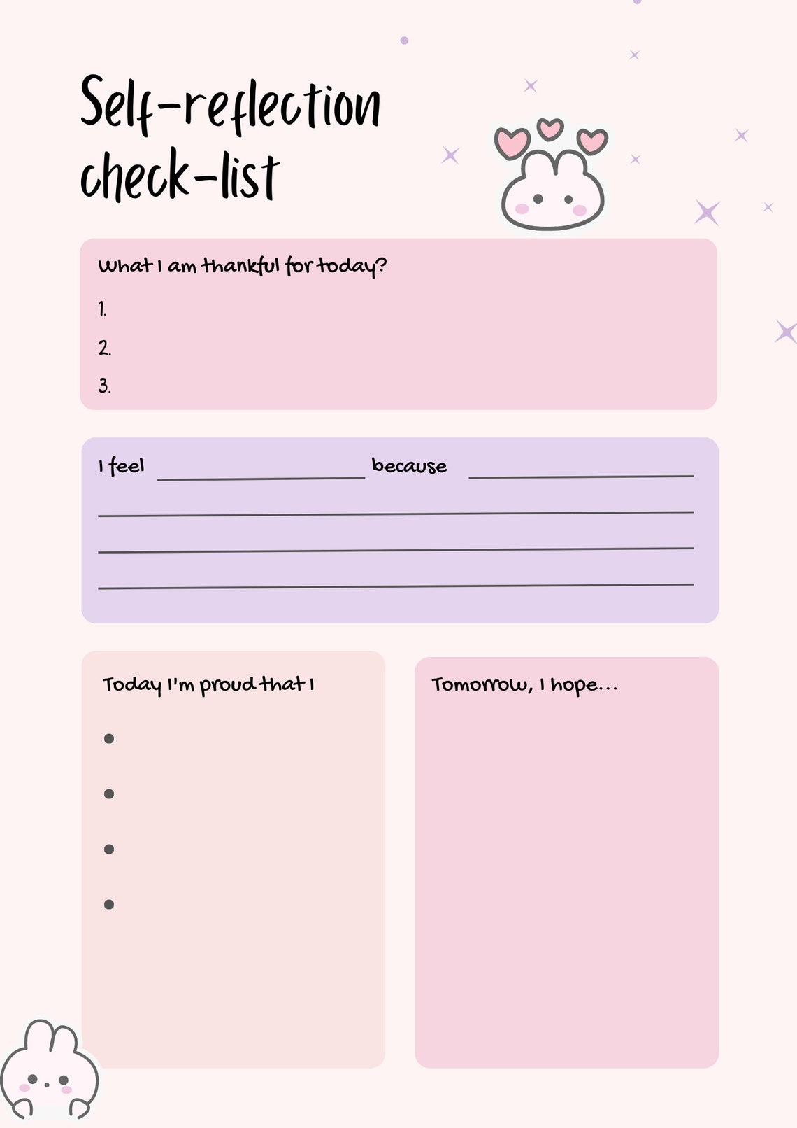 Cute 2 Page Self-reflection Checklist Digital Planner L PDF & JPG L ...