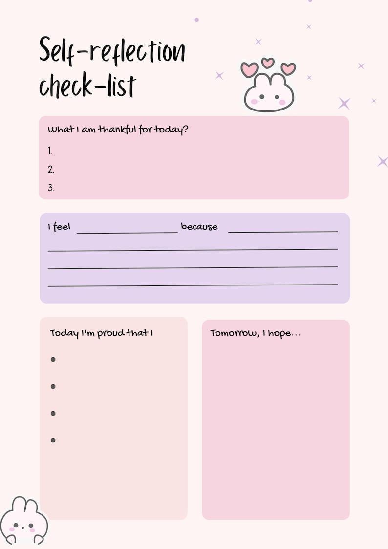 Cute 2 Page Self-reflection Checklist Digital Planner L PDF & JPG L ...