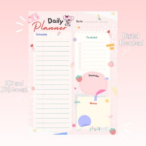 1 Page Kawaii Digital Daily Planner, Printable, Cute Digital Instant ...