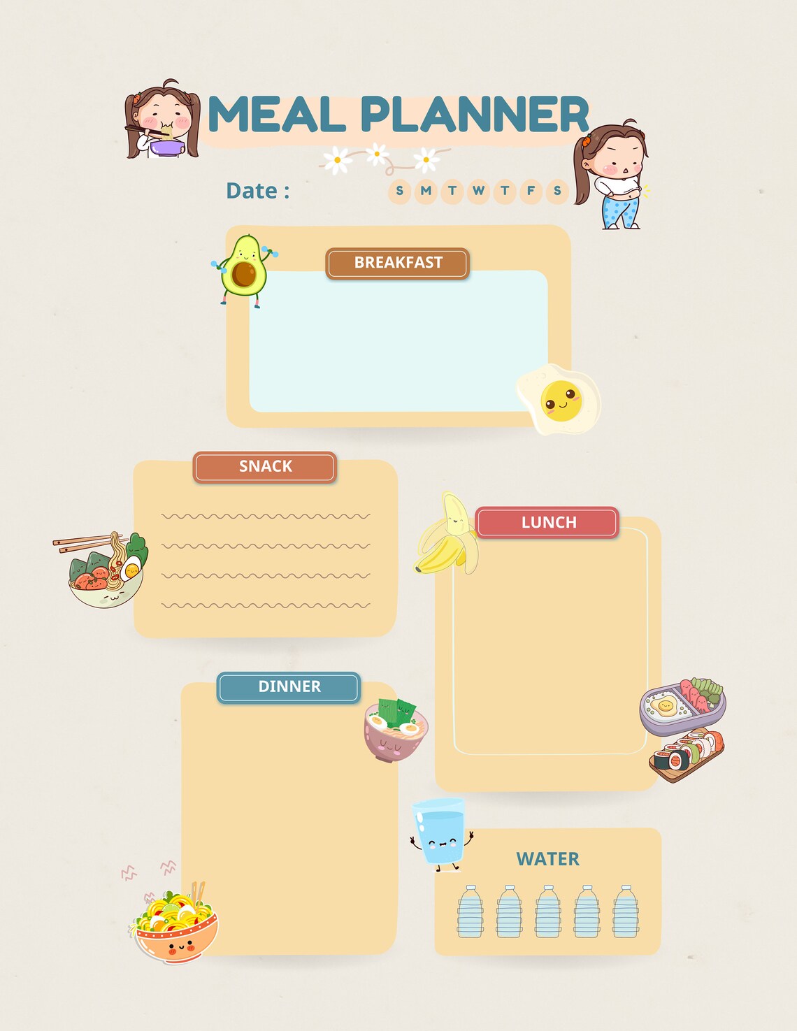 Cute Meal Planner 2 Page Digital Download, Meal Planner, Printable ...