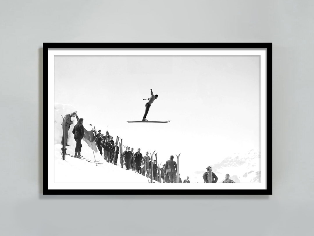 Vintage Ski Jumper Poster, Black and White, Skiing Print, Printable Art ...