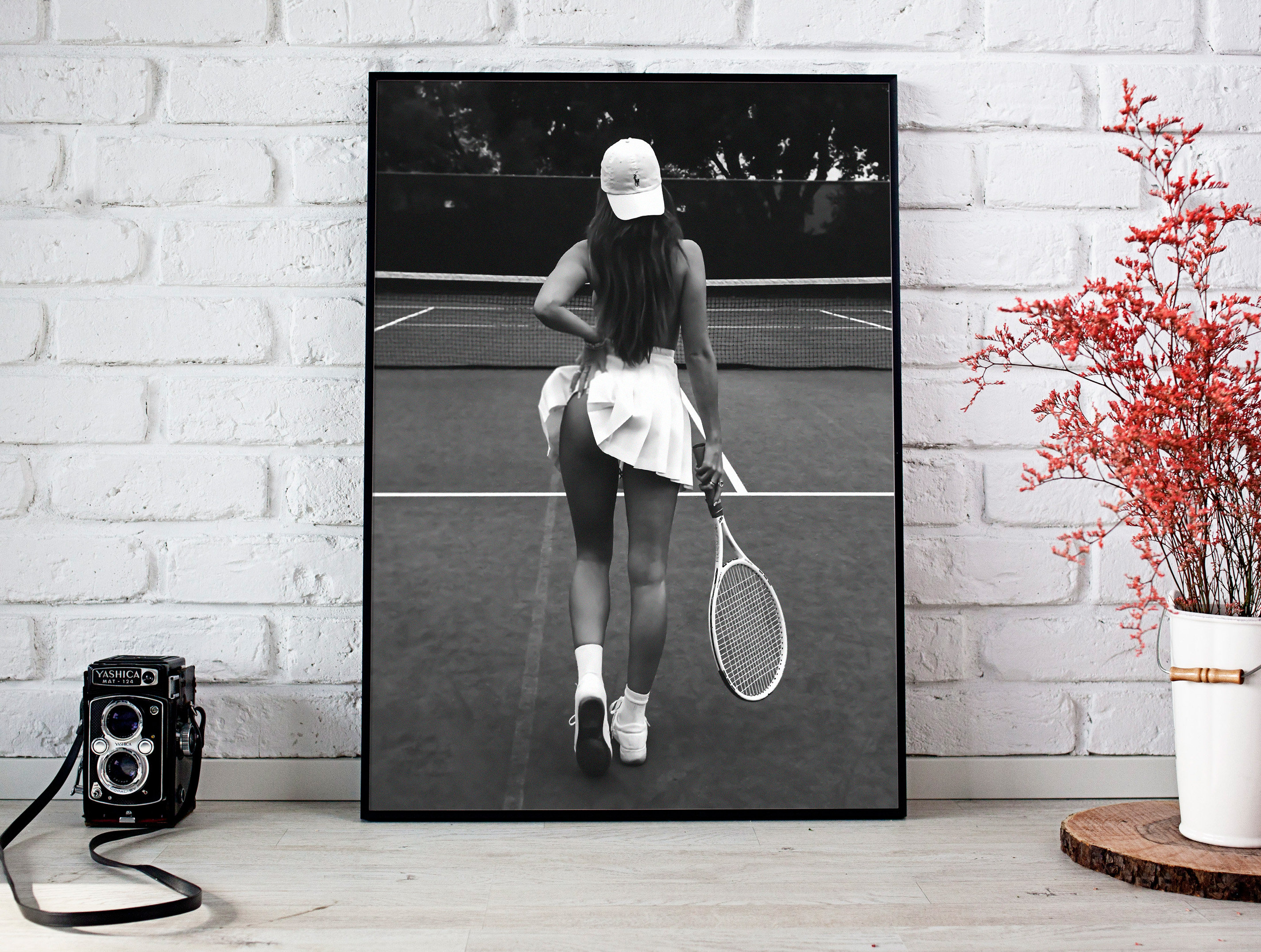 Tennis Girl Poster, Black and White, Vintage Photo, Funny Wall Art ...