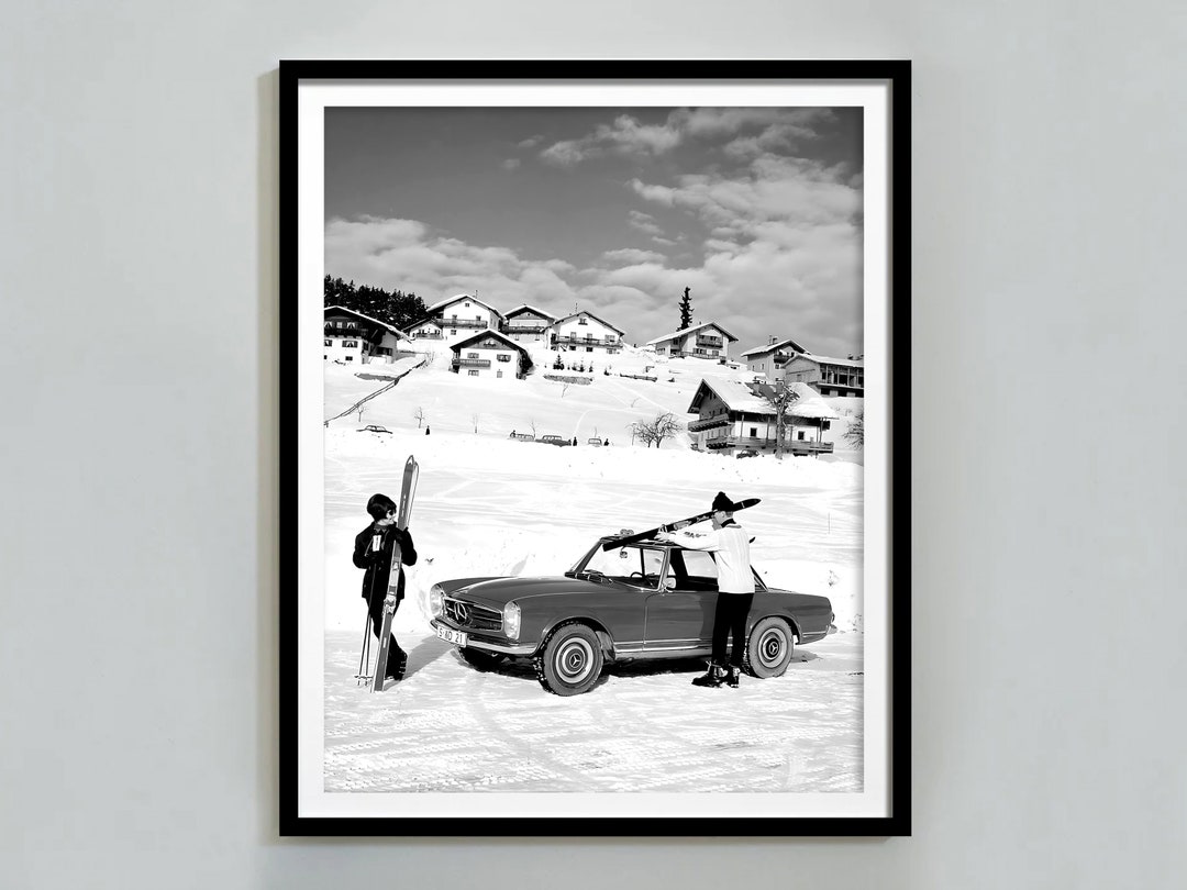 Vintage Apres Ski Poster, Photo Print, Black and White, Winter Wall Art ...
