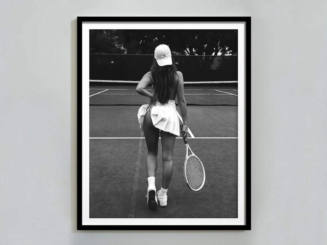 Tennis Girl Poster, Black and White, Vintage Photo, Funny Wall Art ...