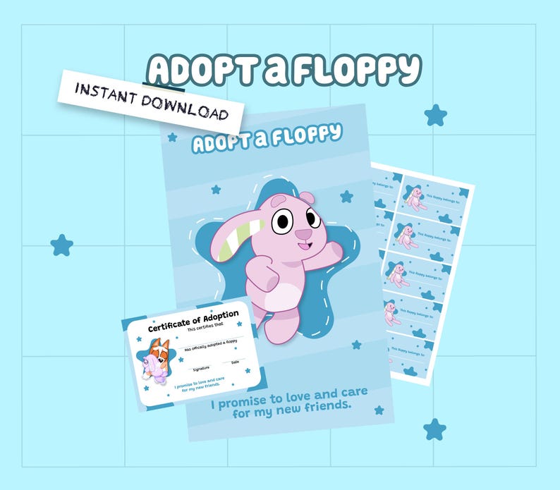 Floppy Adoption Kit, Printable Certificate & Sign, Fun Party Activity ...