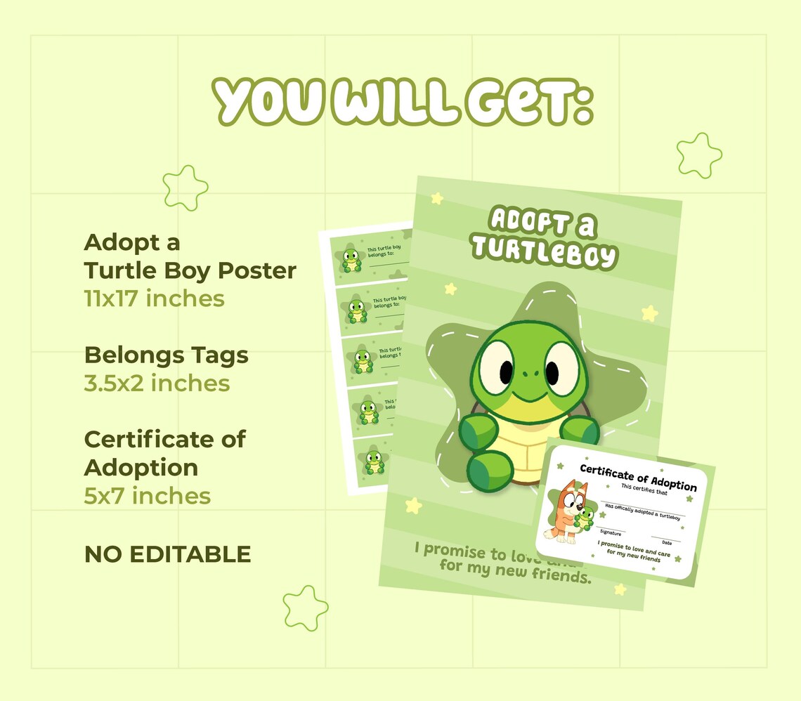 Turtleboy Adoption Kit: Instant Download for Fun Party Activity ...