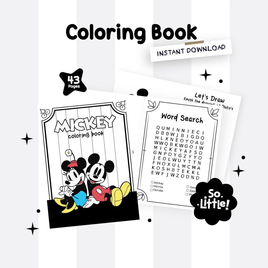 Printable Disney Coloring Book, Mickey Mouse & Friends Activity Pack ...