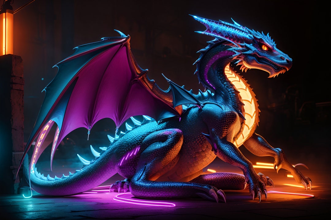 Prismatic Neon Dragon - Etsy