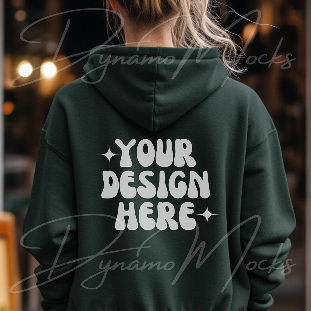 Forest Green Gildan 18600 Mockup, Forest Green Back Zip up Hoodie ...