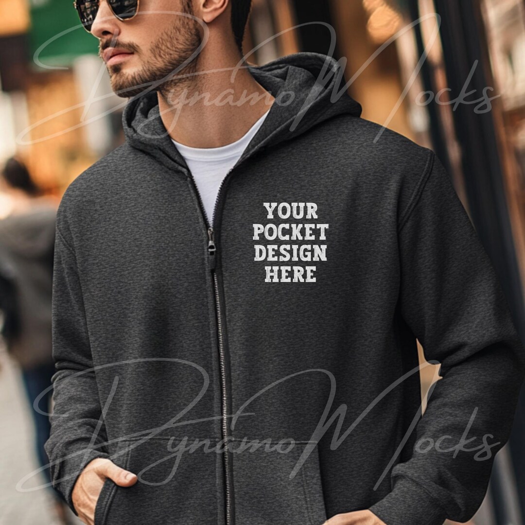 Dark Heather Gildan 18600 Mockup | Dark Heather Zip up Hoodie Mockup ...