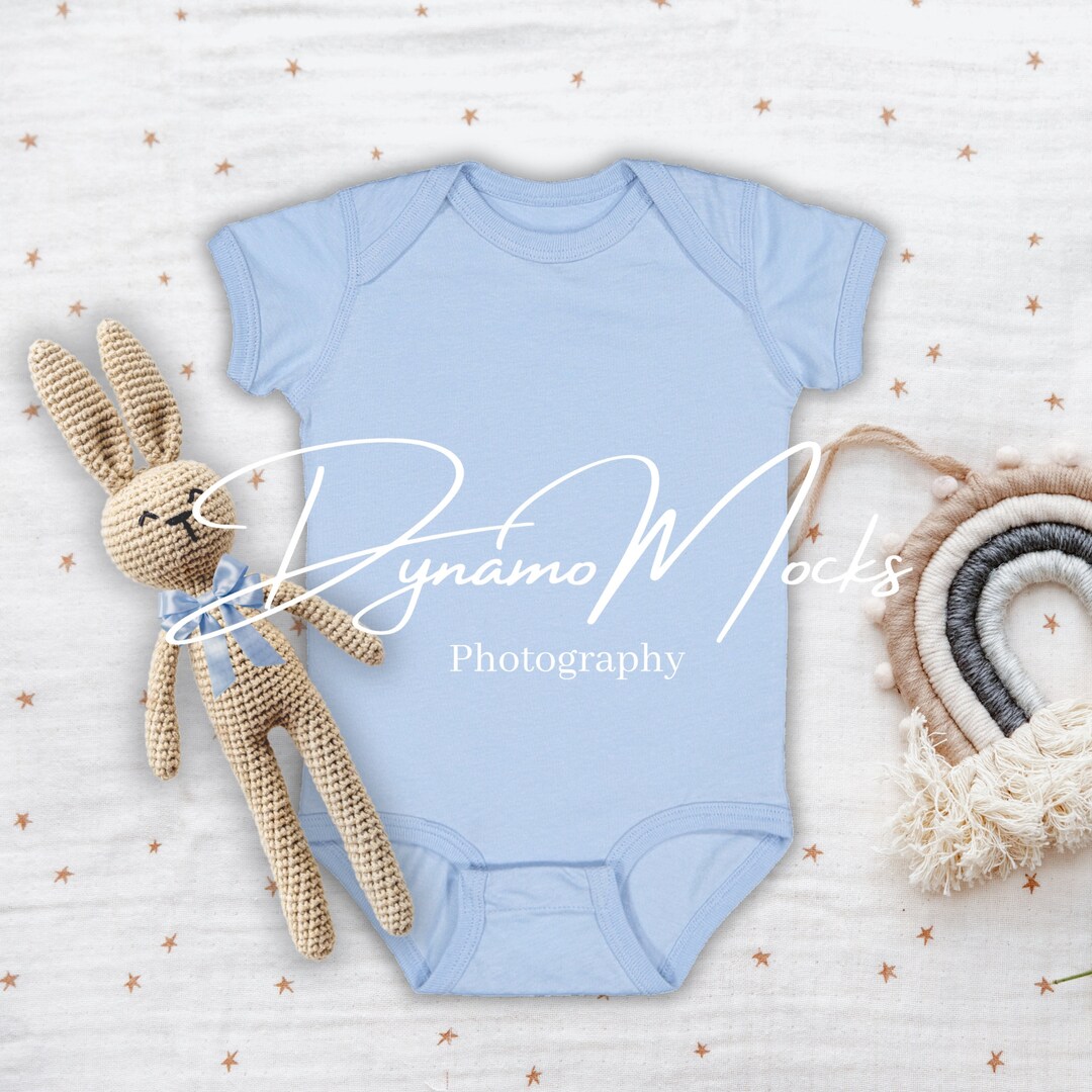 Light Blue Rabbit Skins 4424 Mockup | Flat Lay Mockup | Baby Bodysuit ...
