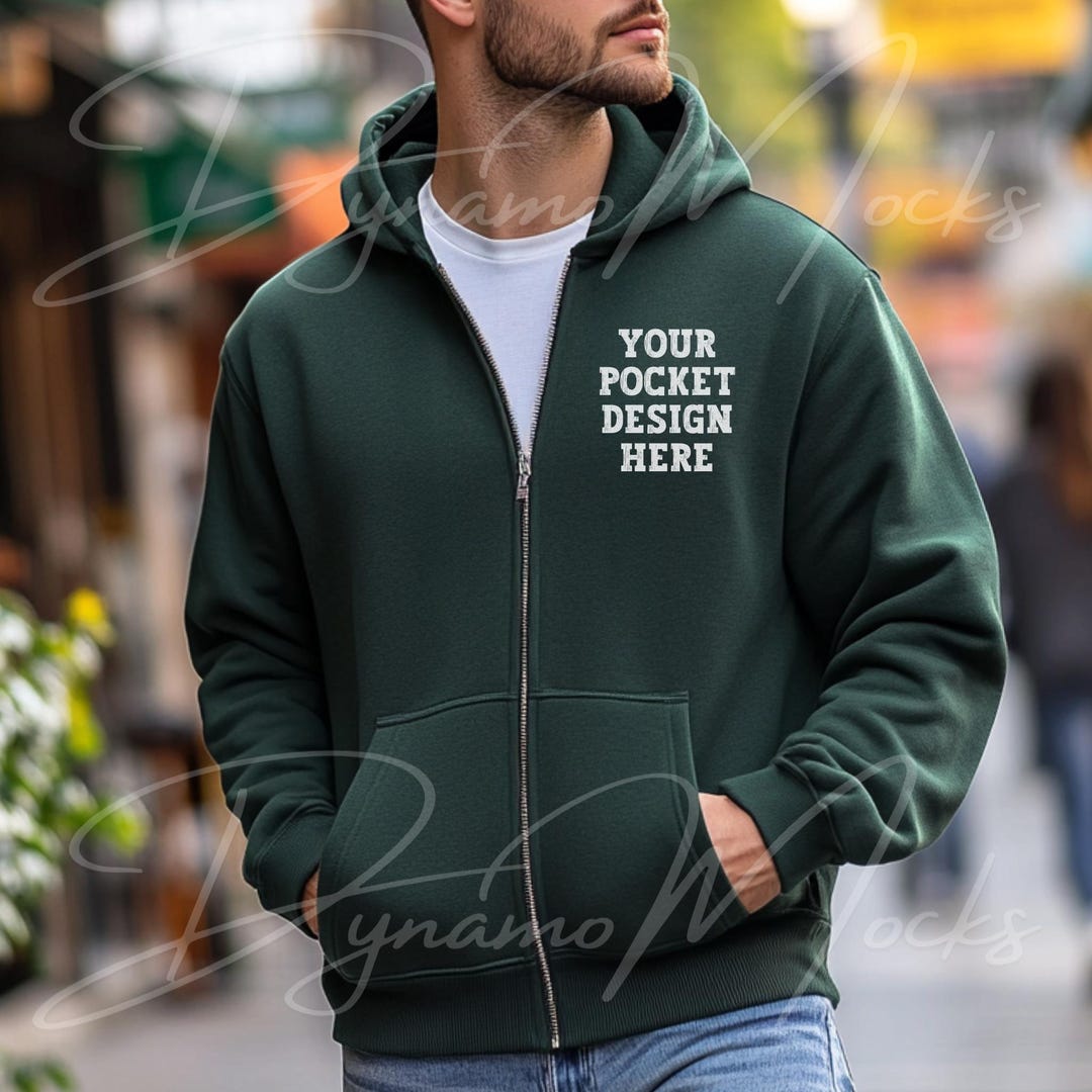 Gildan 18600 Mockup, Forest Green Zip up Hoodie Mockup, Green ...