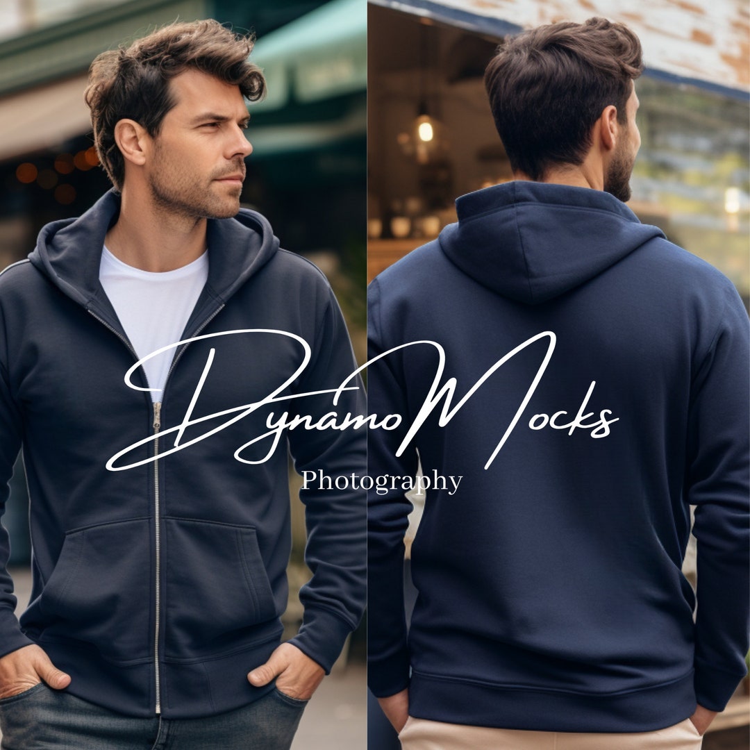 Navy Gildan 18600 Mockup Navy Front Back Zip up Hoodie Mockup Male ...