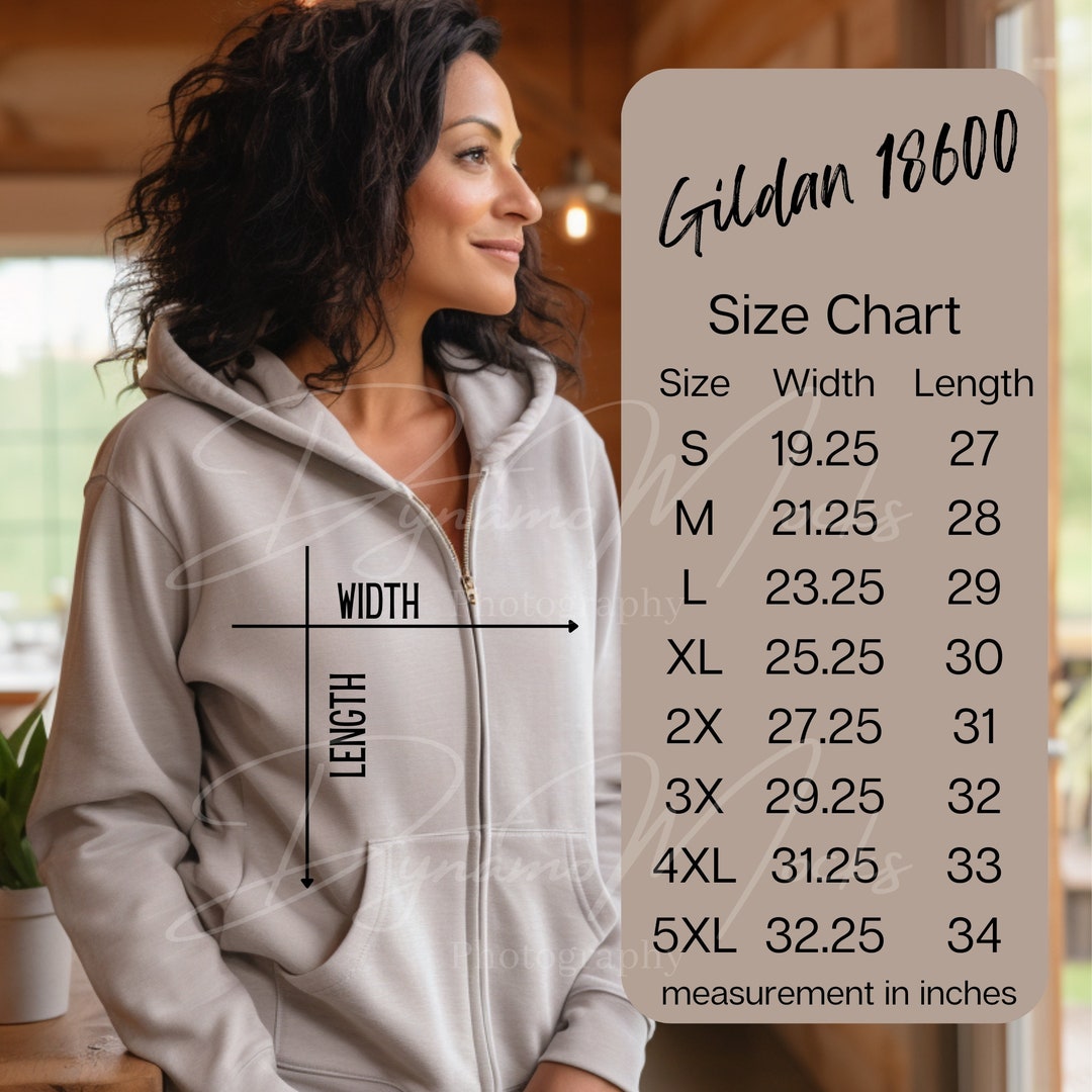 Gildan 18600 Size Chart, Gildan Zip up Hoodie Sweatshirt Size ...