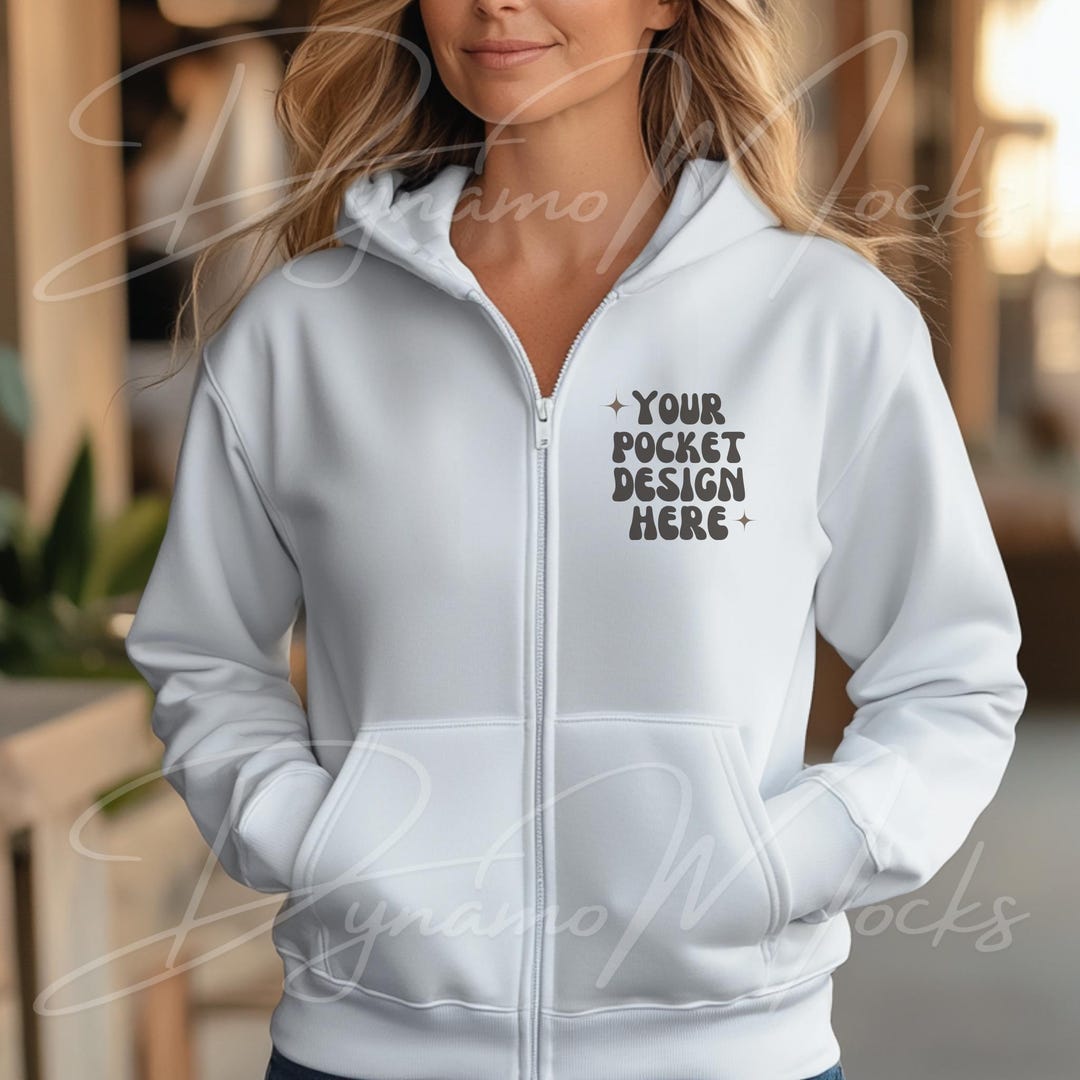 White Gildan 18600 Mockup, White Zip up Hoodie Mockup, White Sweatshirt ...