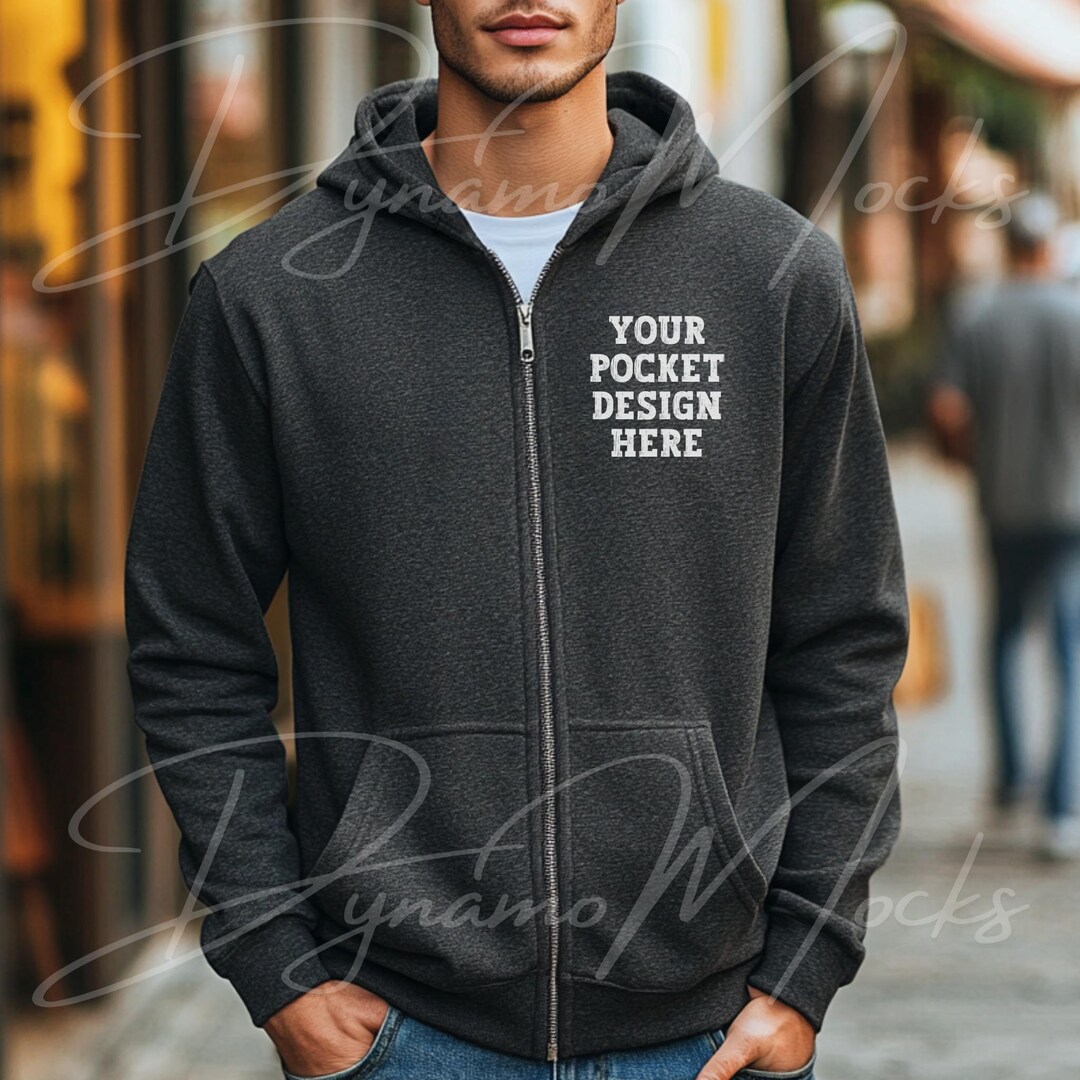 Dark Heather Gildan 18600 Mockup | Dark Heather Zip up Hoodie Mockup ...