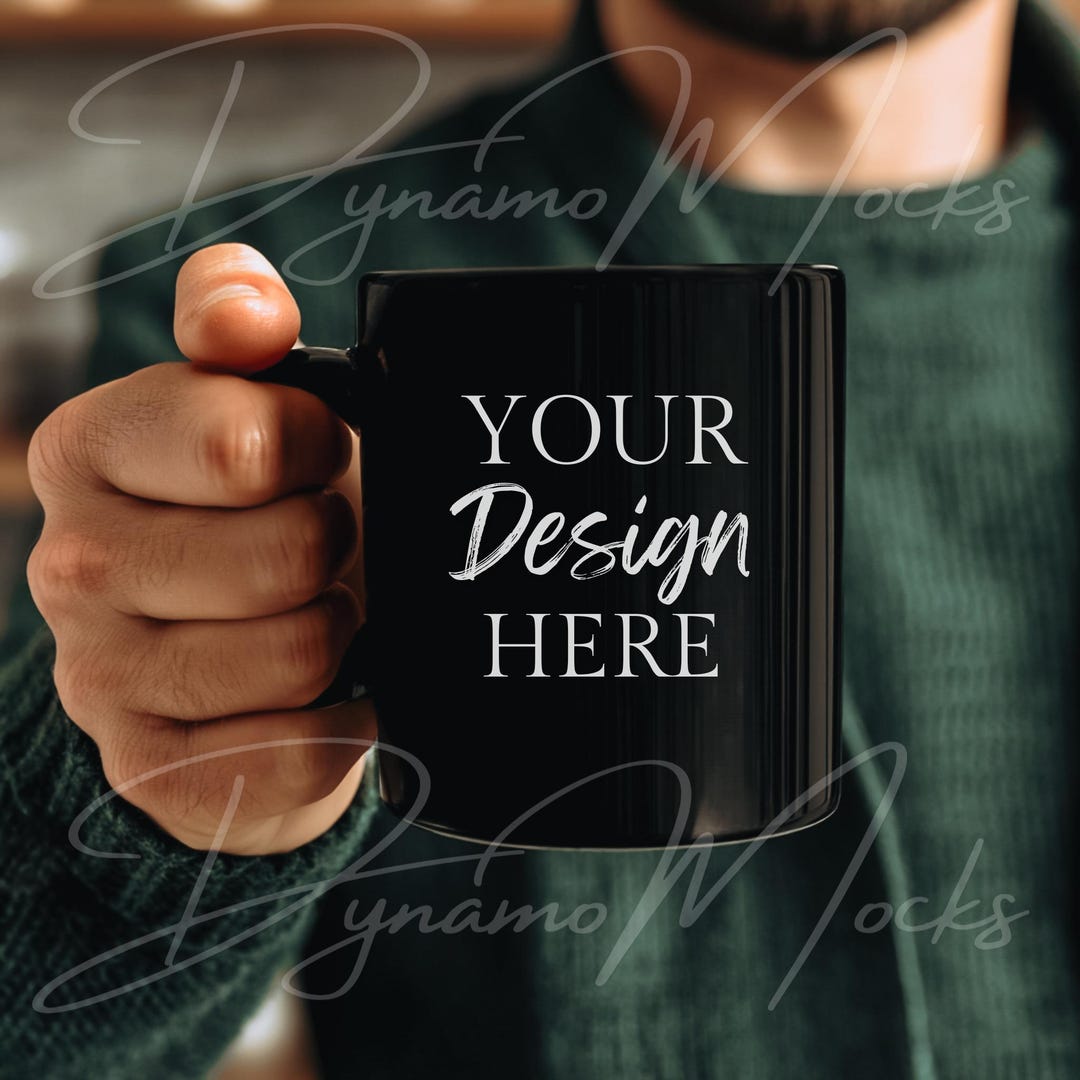 Black Mug Mockup, Coffee Cup Mock, 11oz Black Mug Mocks, Male Mug ...