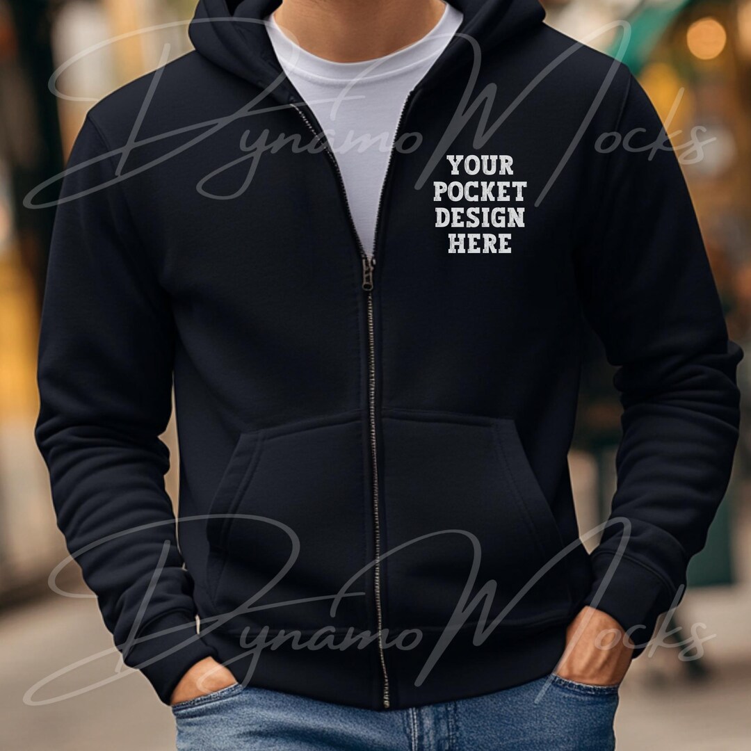 Black Gildan 18600 Mockup | Black Zip up Hoodie Mockup | Male ...