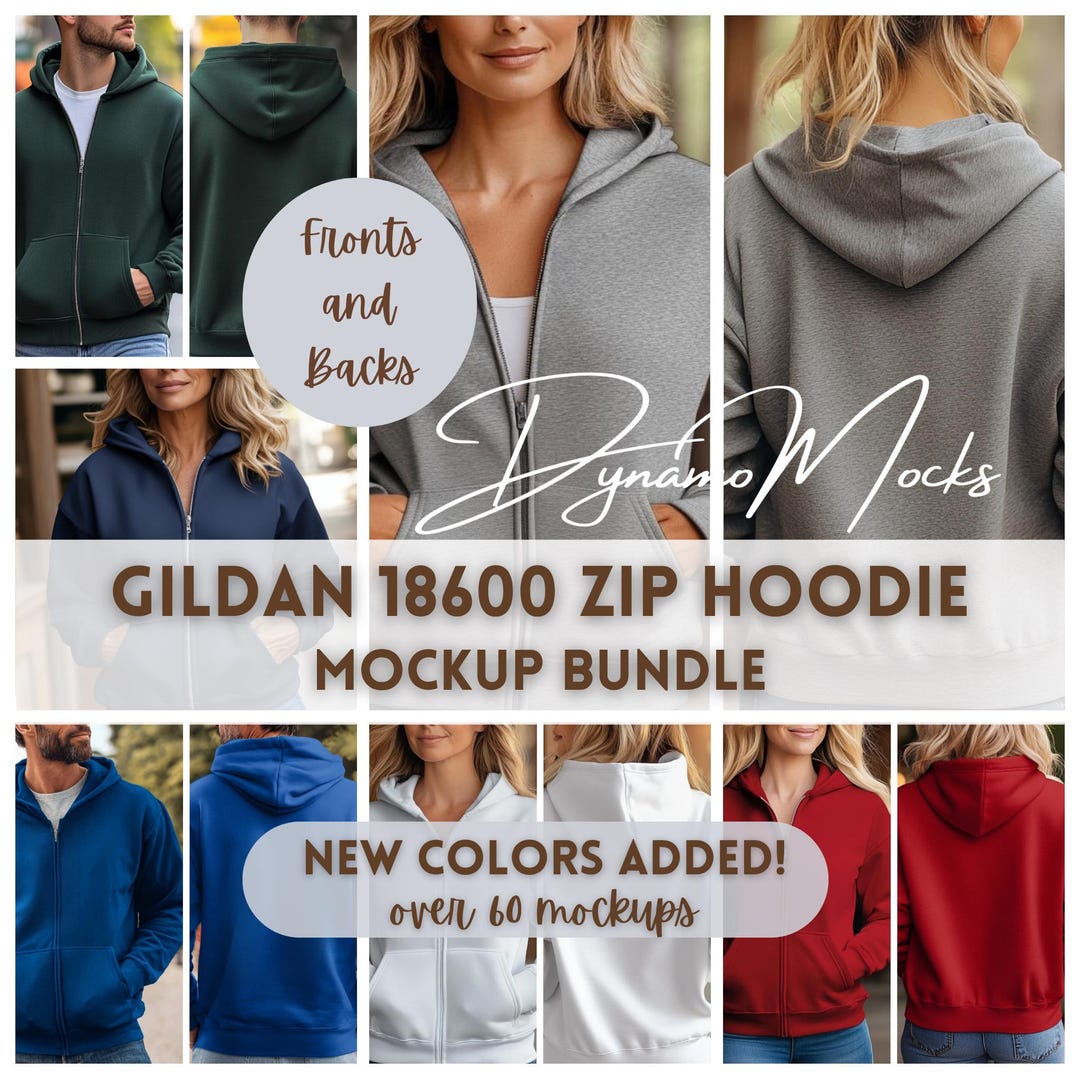 Gildan 18600 Mockup Bundle, Men Women Zip up Hoodie Mockup, Sweatshirt ...