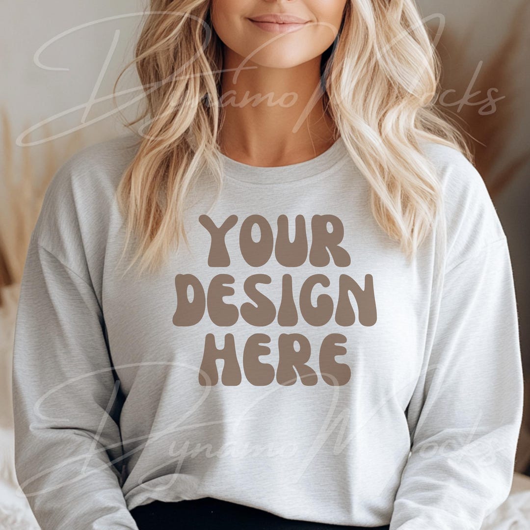Gildan 2400 Mockup, Ash Gildan Long Sleeve Mockup, Ash Gray Long Sleeve ...