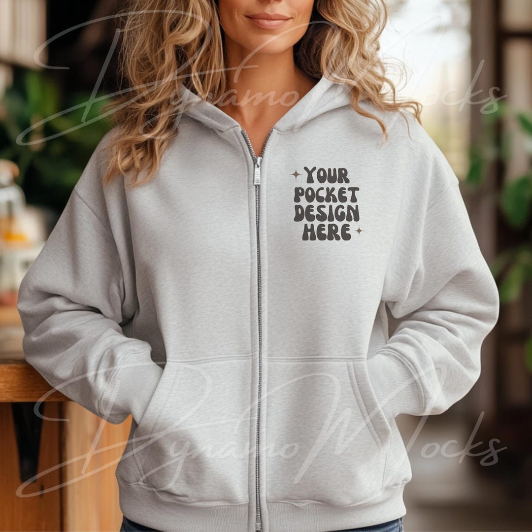 Ash Gildan 18600 Mockup, Ash Zip up Hoodie Mockup, Ash Gray Sweatshirt ...