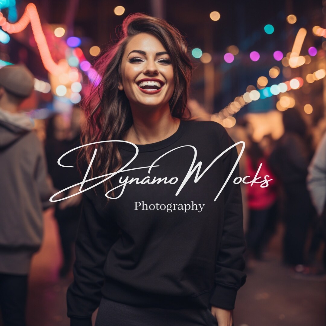 Black Gildan 18000 Mockup | Female Model | Black Crewneck Mockup ...