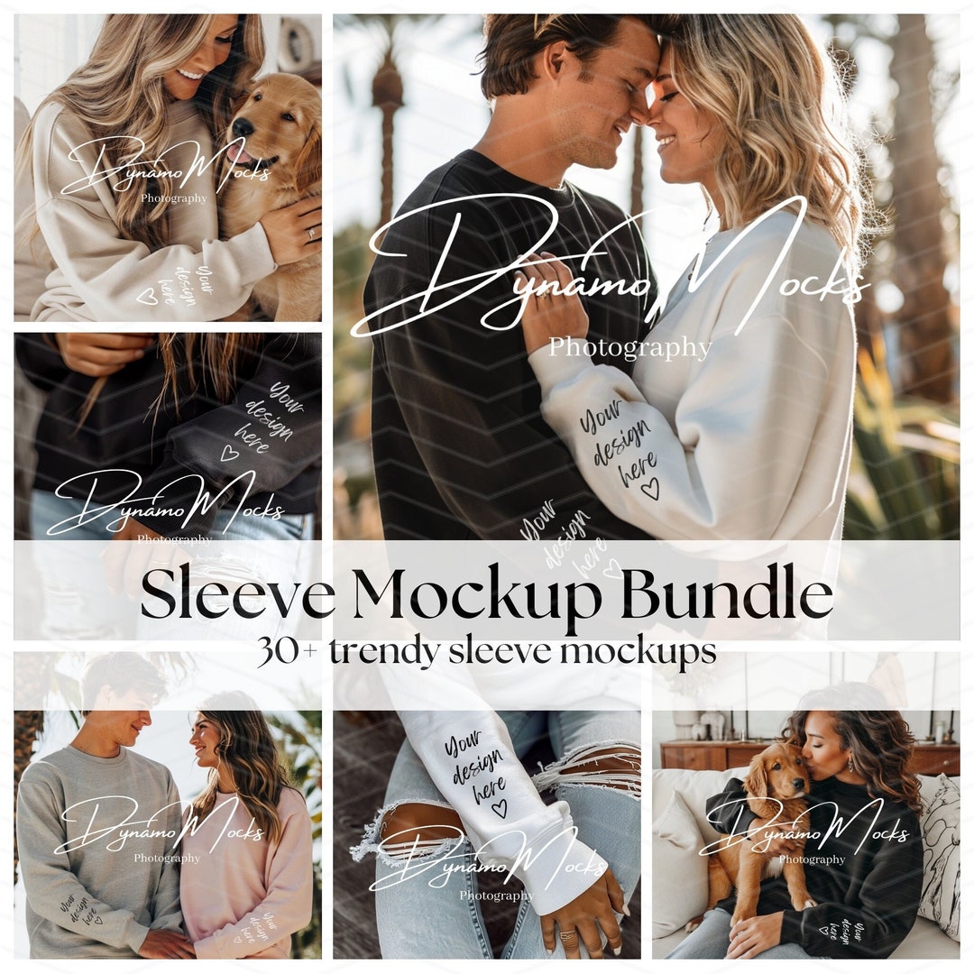 Sleeve Mockup Bundle, White Sleeve Mockup Crewneck, Wrist Cuff Mock ...