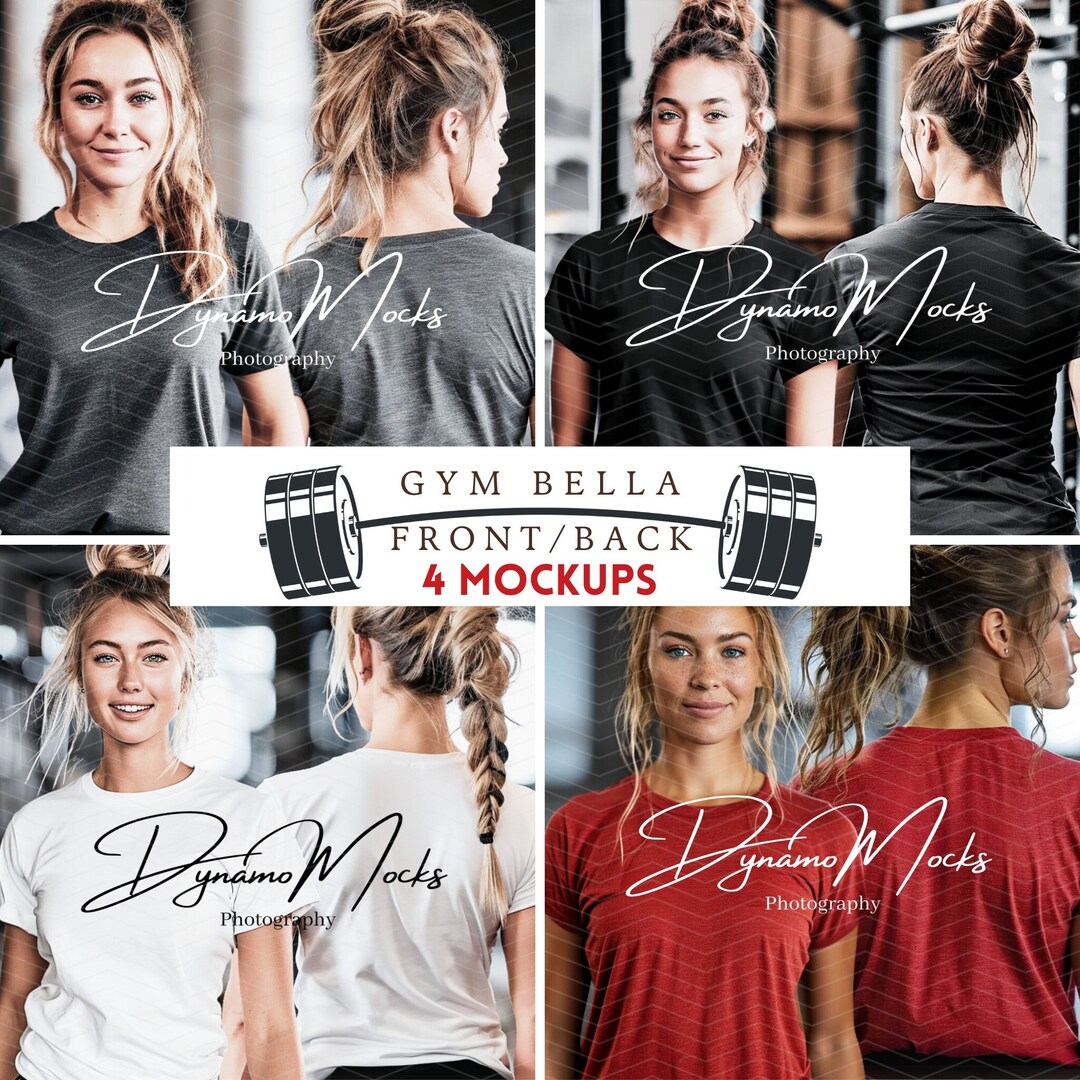 Front and Back Mockup, Gym Shirt Mockup Bundle, Black Bella Canvas 3001 ...