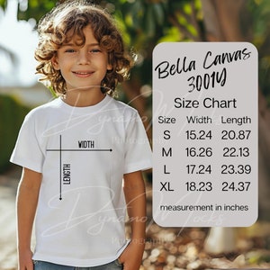 Bella Canvas 3001y Size Chart, Kids Shirt Mockup, Bella Youth Sizing, Bella Canvas 3001y Mockup ...