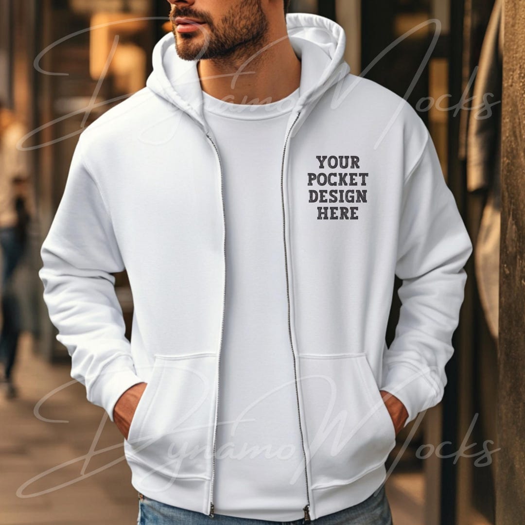 Gildan 18600 Mockup, White Zip up Hoodie Mockup, White Sweatshirt ...